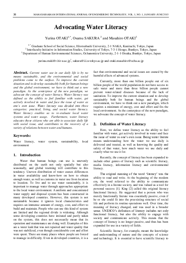 (PDF) Advocating Water Literacy