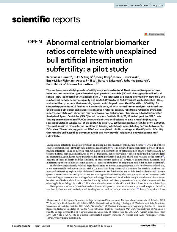 (PDF) Abnormal Centriolar Biomarker Ratios Correlate with Unexplained ...
