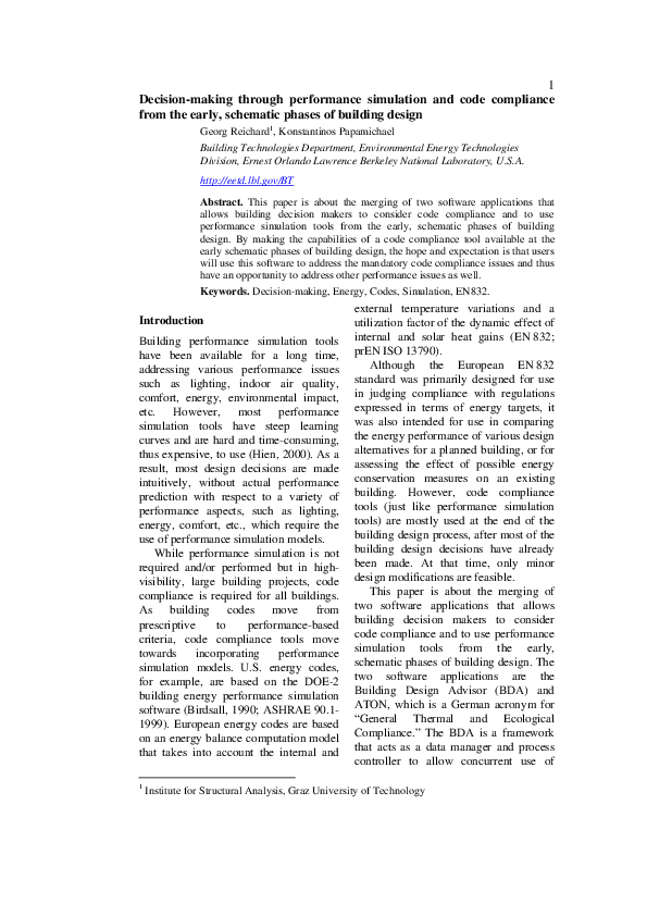 (PDF) Decision-making through performance simulation and code compliance from the early ...