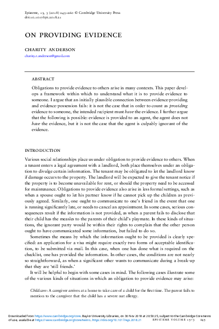 (PDF) On Providing Evidence