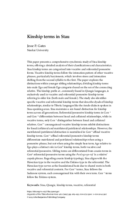 (PDF) Kinship terms in Stau
