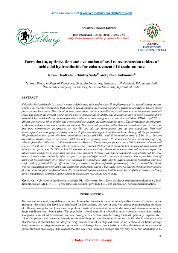 (PDF) Formulation, optimization and evaluation of oral nanosuspension ...