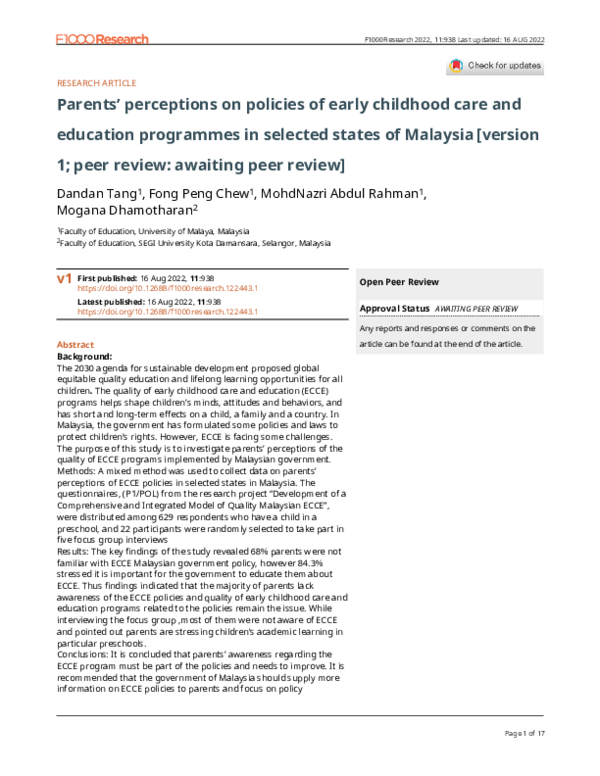 (PDF) Parents’ perceptions on policies of early childhood care and ...