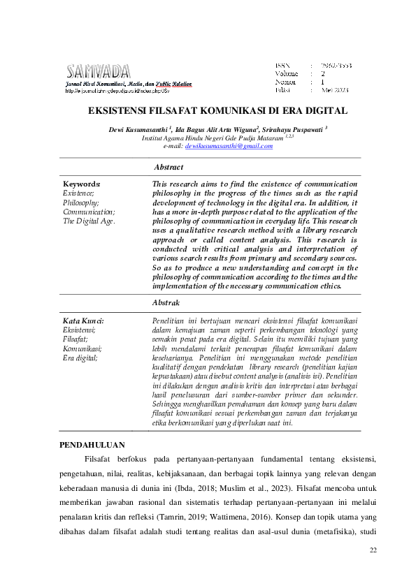 (PDF) Eksistensi Filsafat Komunikasi DI Era Digital | Dewi Kusumasanthi - Academia.edu