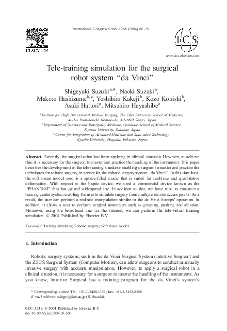(PDF) Tele-training simulation for the surgical robot system “da Vinci”