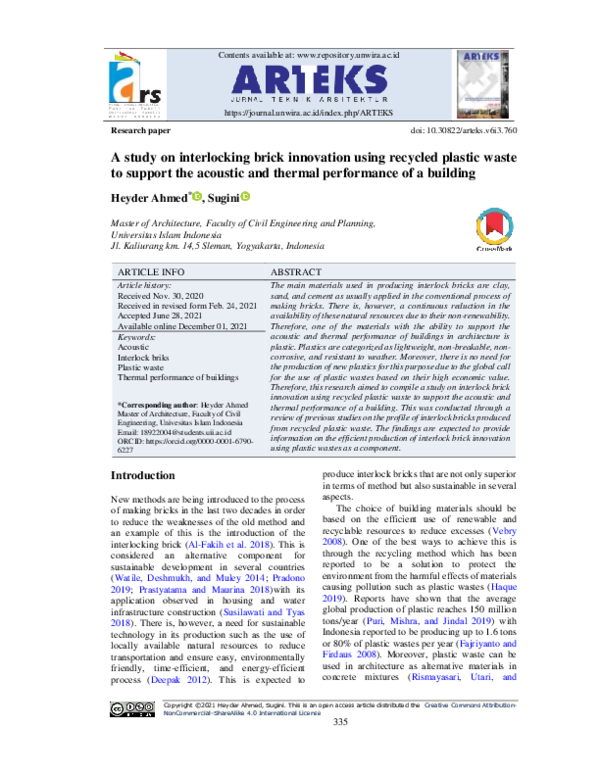 (PDF) A study on interlocking brick innovation using recycled plastic ...