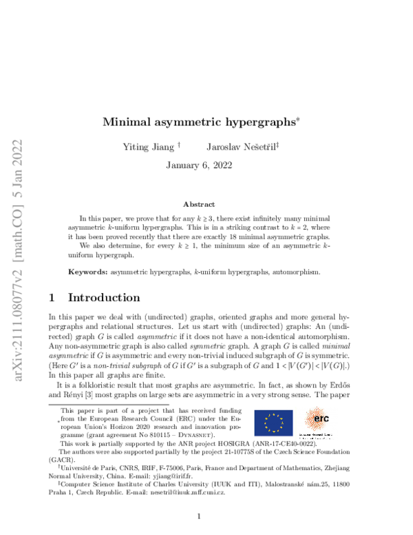 (PDF) Minimal asymmetric hypergraphs