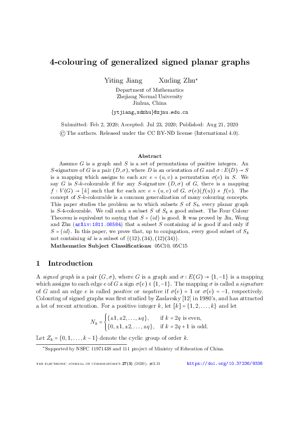 (PDF) $4$-Colouring of Generalized Signed Planar Graphs