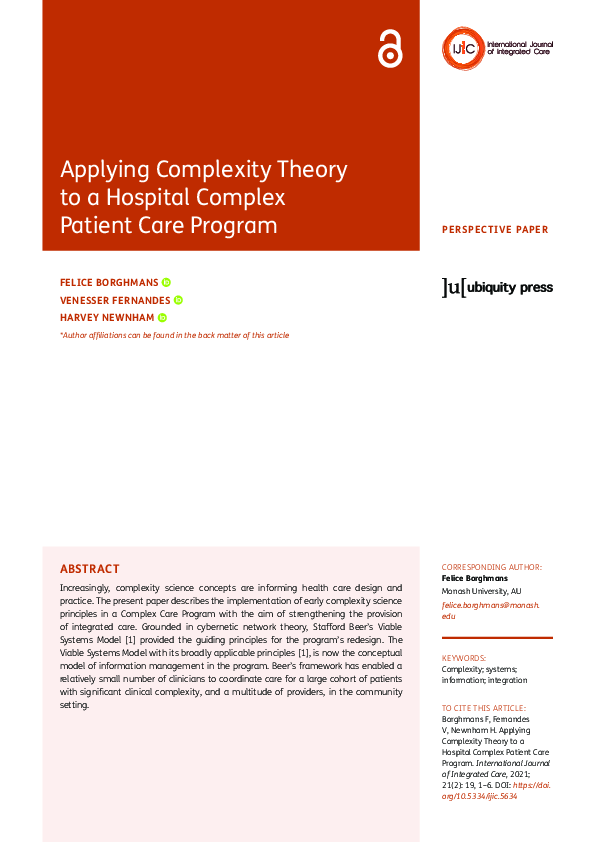 (PDF) Applying Complexity Theory to a Hospital Complex Patient Care Program