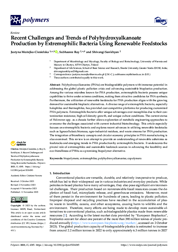 (PDF) Recent Challenges and Trends of Polyhydroxyalkanoate Production by Extremophilic Bacteria ...