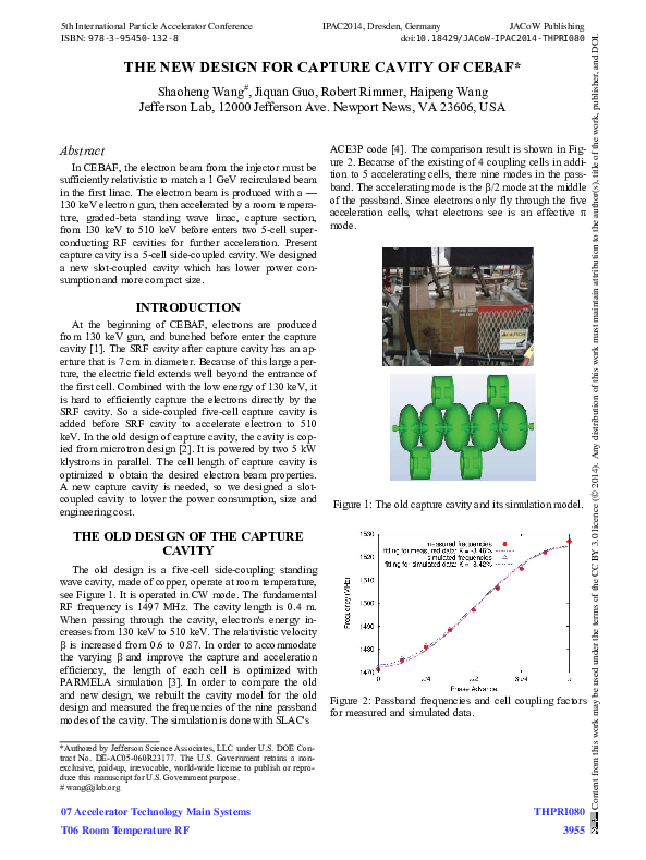 (PDF) The New Design for Capture Cavity of CEBAF