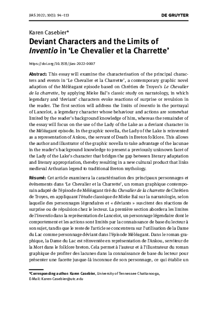 (PDF) Deviant Characters and the Limits of Inventio in 'Le Chevalier et la Charrette'