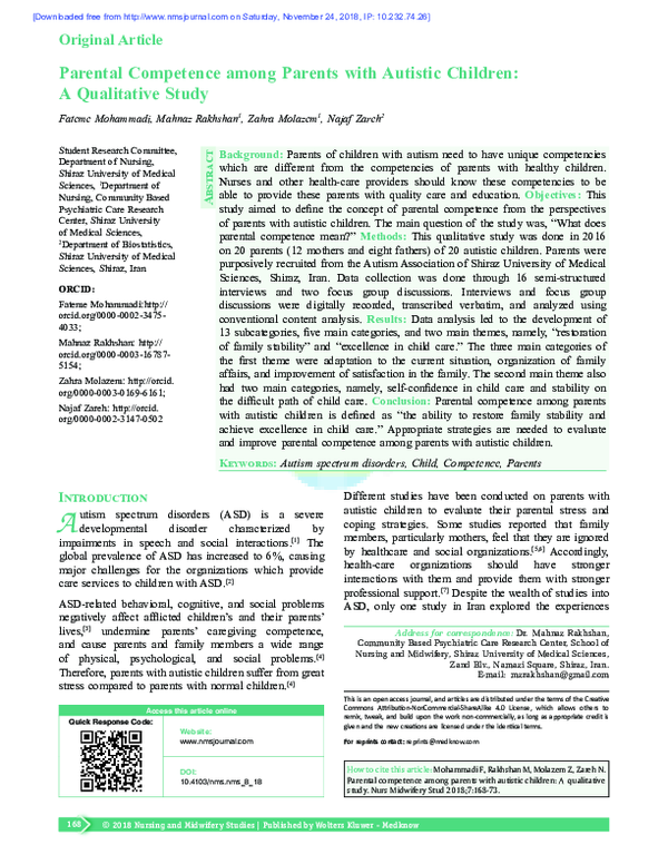 (PDF) Parental competence among parents with autistic children: A qualitative study