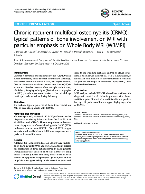 (PDF) Chronic recurrent multifocal osteomyelitis (CRMO) presenting as ...