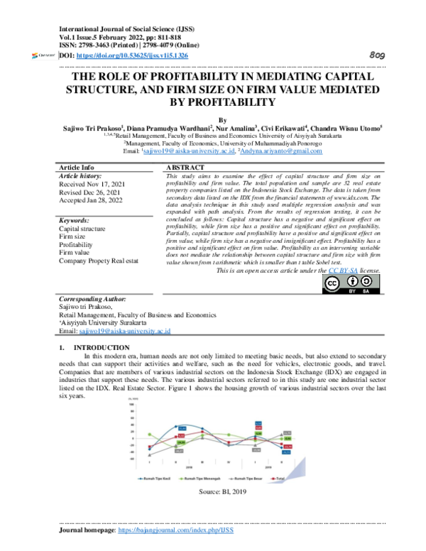 (PDF) The Role of Profitability in Mediating Capital Structure, and Firm Size on Firm Value ...