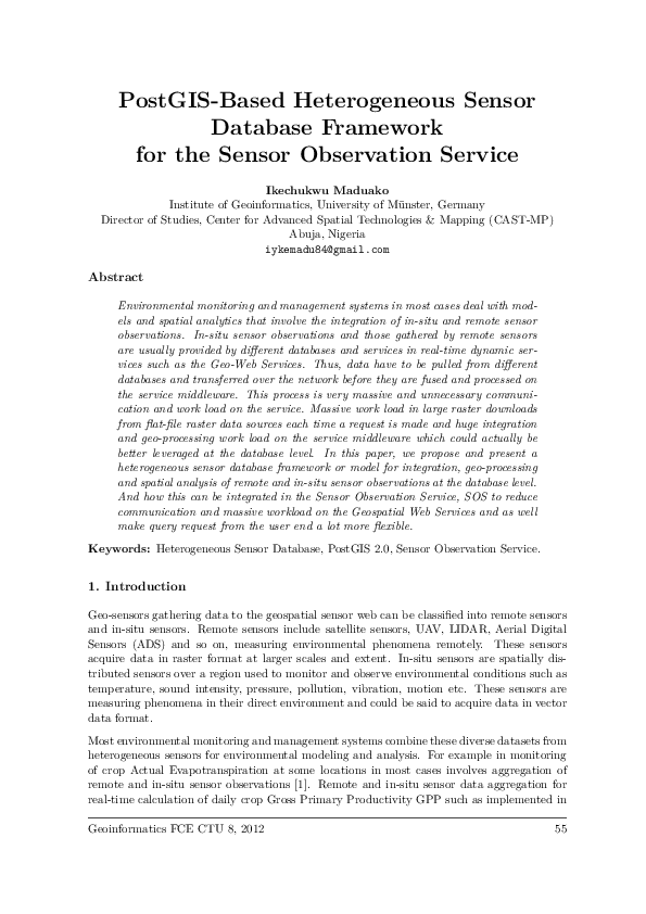 (PDF) PostGIS-Based Heterogeneous Sensor Database Framework for the Sensor Observation Service