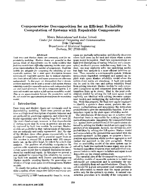 Pdf Componentwise Decomposition For An Efficient Reliability Computation Of Systems With