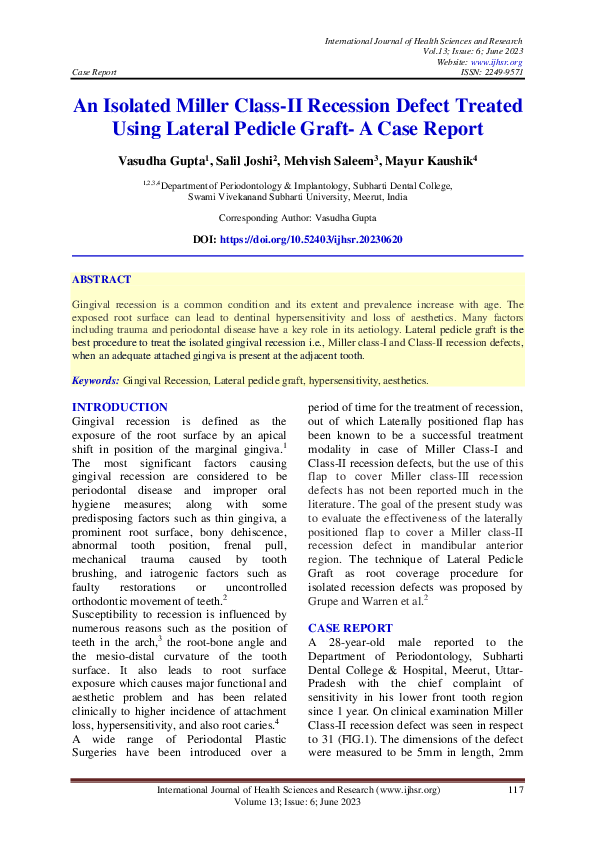 (PDF) An Isolated Miller Class-II Recession Defect Treated Using ...
