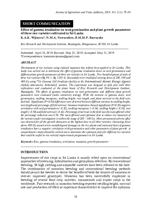 (PDF) Effect of gamma irradiation on seed germination and plant growth ...