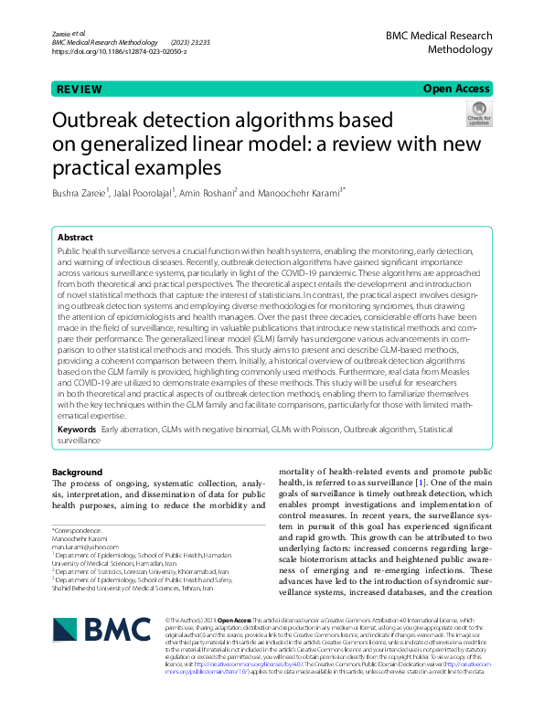Pdf Outbreak Detection Algorithms Based On Generalized Linear Model