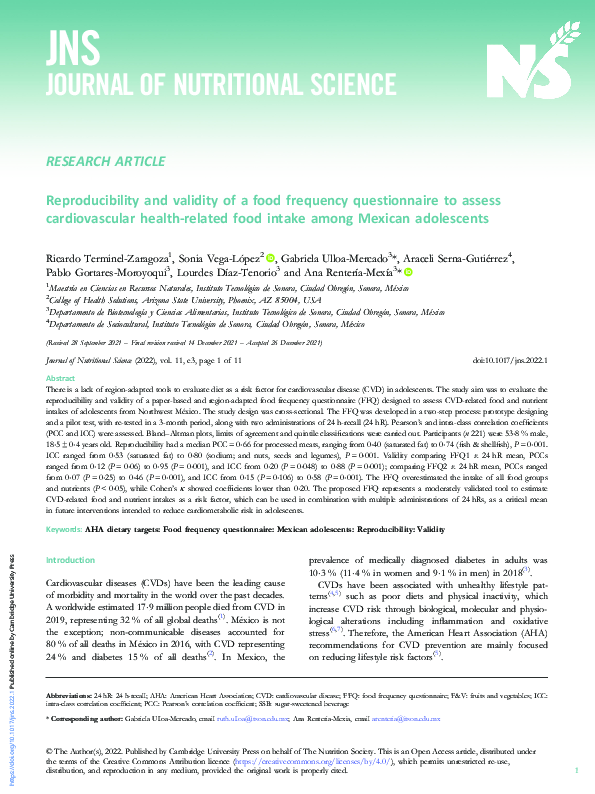 (PDF) Reproducibility and validity of a food frequency questionnaire to ...