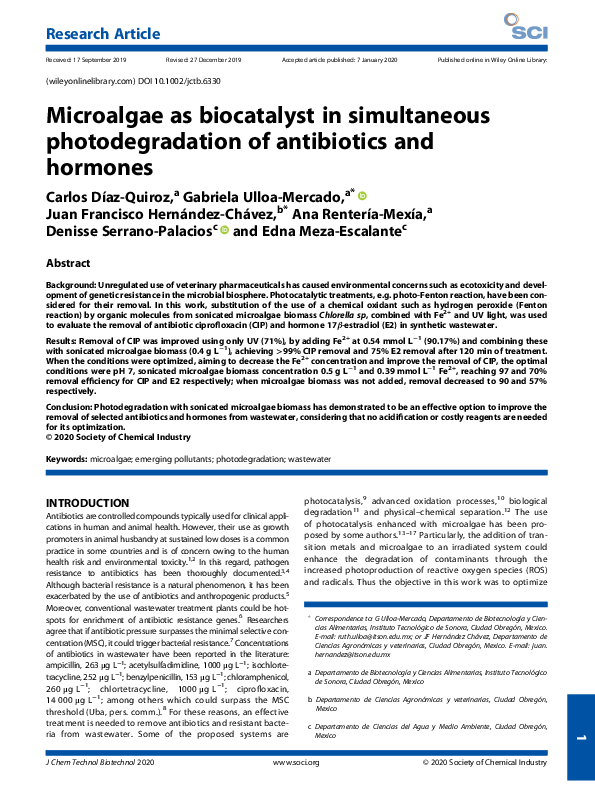 (PDF) Microalgae as biocatalyst in simultaneous photodegradation of antibiotics and hormones