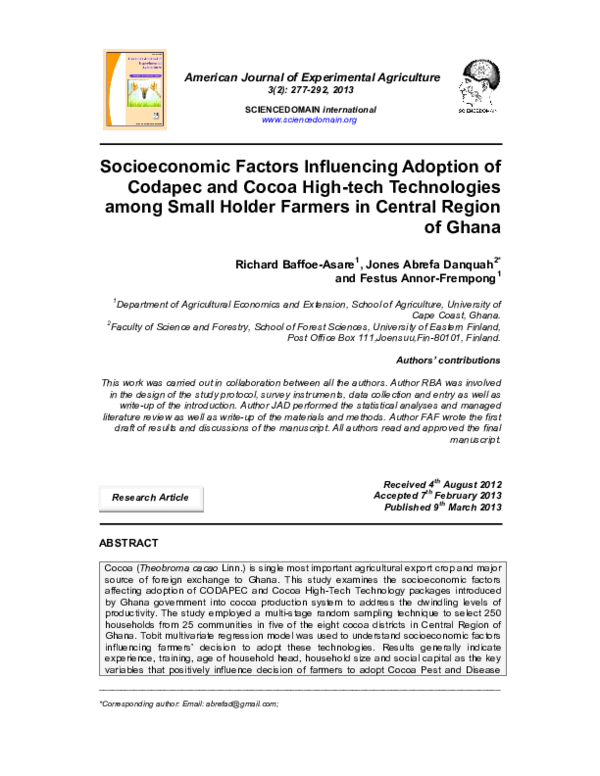 (PDF) Socioeconomic Factors Influencing Adoption of Codapec and Cocoa High-tech Technologies ...