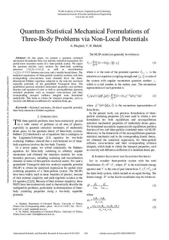 (PDF) Quantum Statistical Mechanical Formulations of Three-Body ...