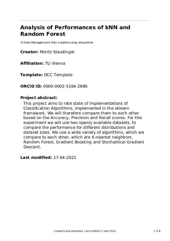 (PDF) DMP: Analysis of Performances of kNN and Random Forest