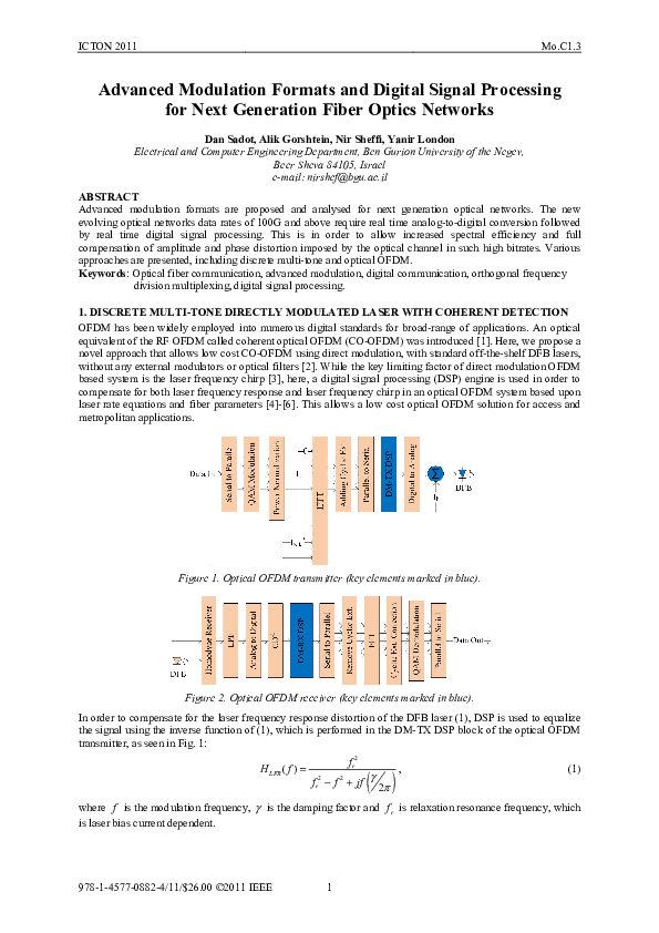 (PDF) Advanced modulation formats and digital signal processing for fiber optic communication
