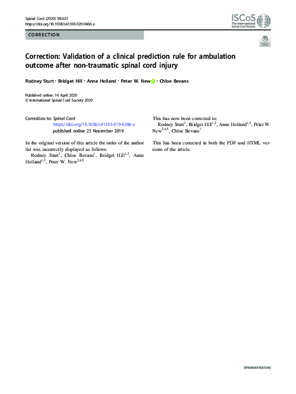(PDF) Correction: Validation of a clinical prediction rule for ambulation outcome after non ...