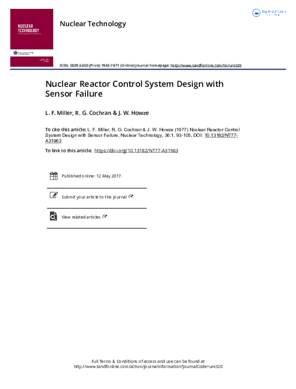 (PDF) Nuclear Reactor Control System Design with Sensor Failure