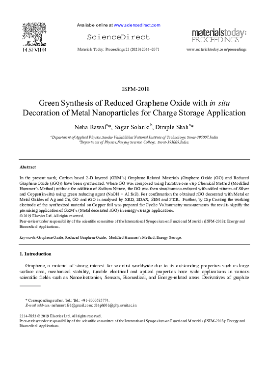 (PDF) Green synthesis of reduced graphene oxide with multiple environmental applications