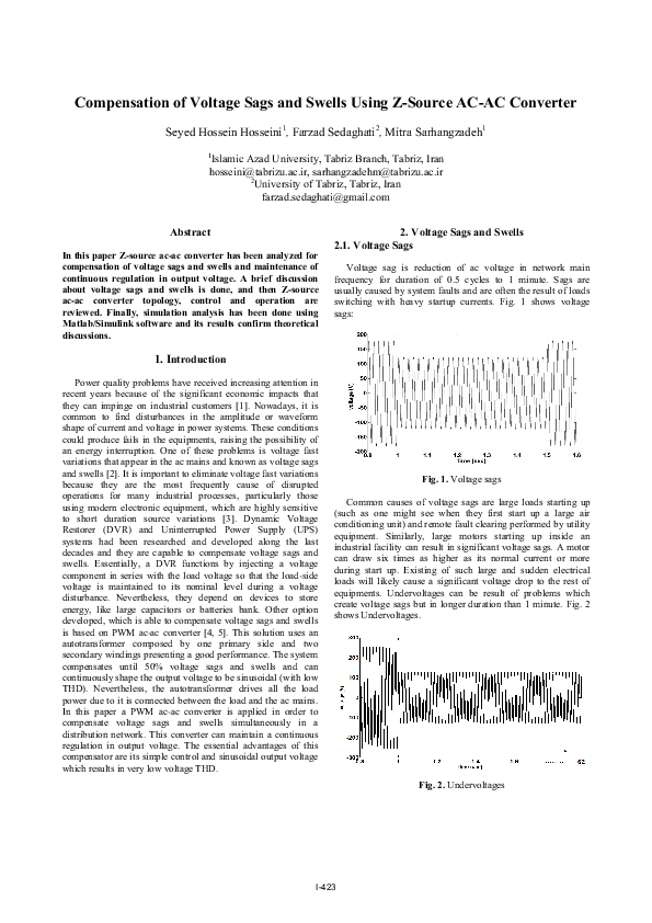 (PDF) Compensation of voltage sags and swells using Z-source ac-ac converter