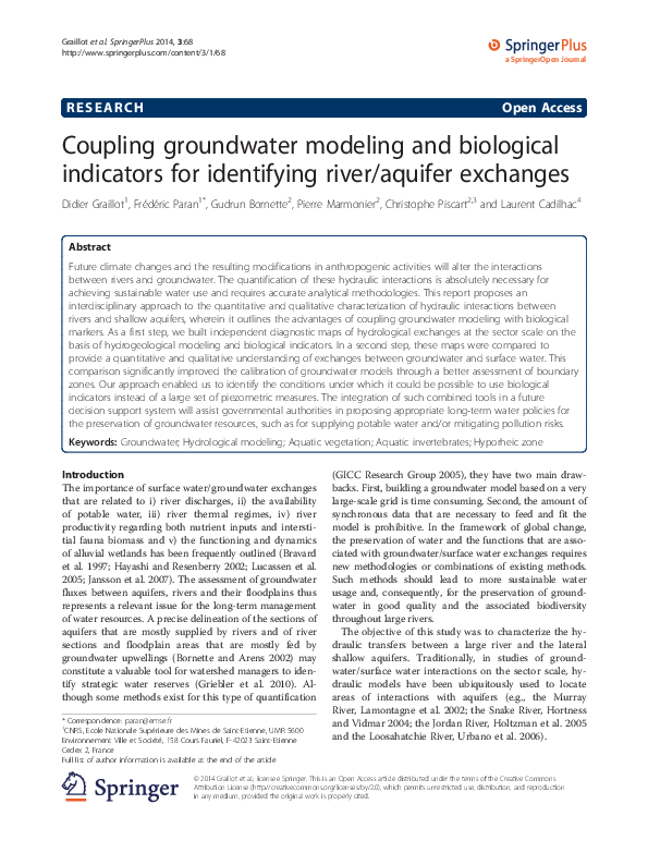 (PDF) Coupling groundwater modeling and biological indicators for ...