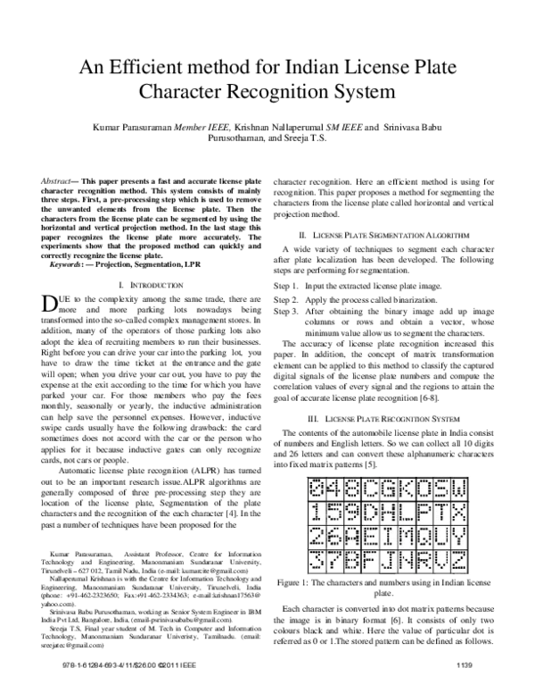Pdf An Efficient Method For Indian License Plate Character Recognition System Kumar 