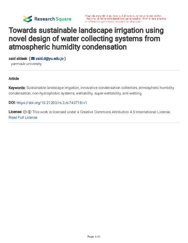 (PDF) Towards sustainable landscape irrigation using novel design of ...