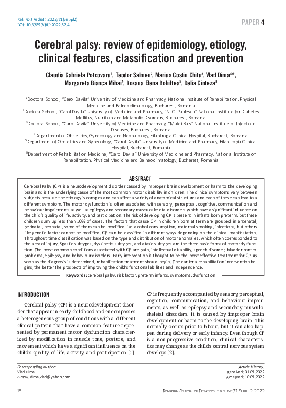 (PDF) Cerebral palsy: review of epidemiology, etiology, clinical ...