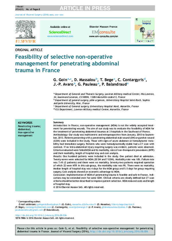 (PDF) Feasibility of selective non-operative management for penetrating ...