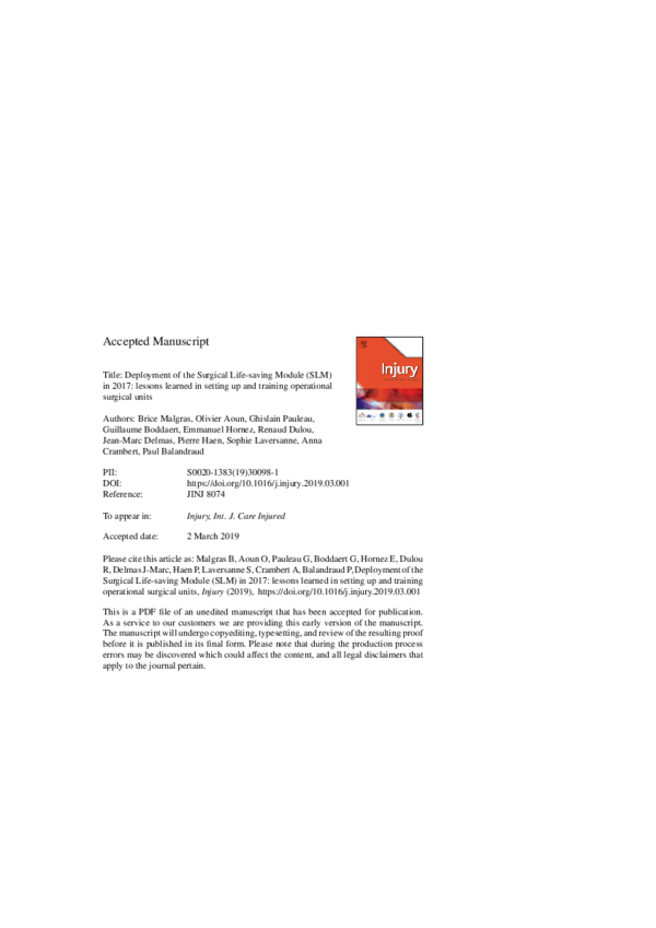(PDF) Deployment of the Surgical Life-saving Module (SLM) in 2017 ...
