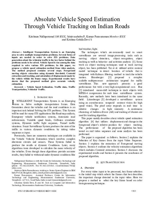 (PDF) Absolute Vehicle Speed Estimation Through Vehicle Tracking on ...
