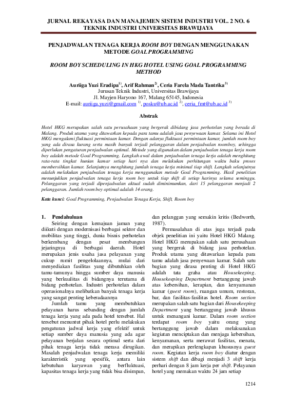 (PDF) Penjadwalan Tenaga Kerja Room Boy Dengan Menggunakan Metode Goal ...