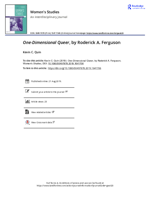 (PDF) One-Dimensional Queer, by Roderick A. Ferguson