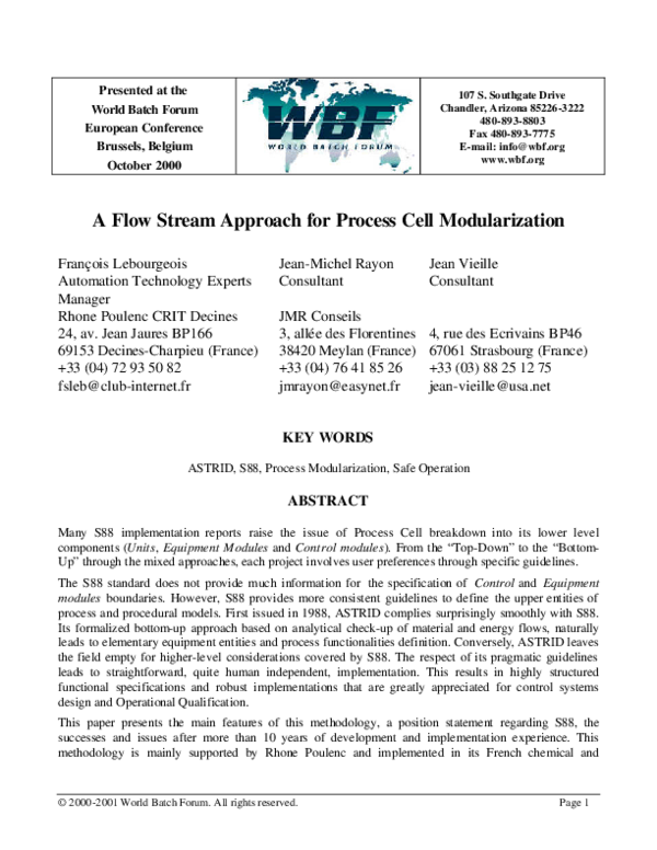 (PDF) A Flow Stream Approach for Process Cell Modularization