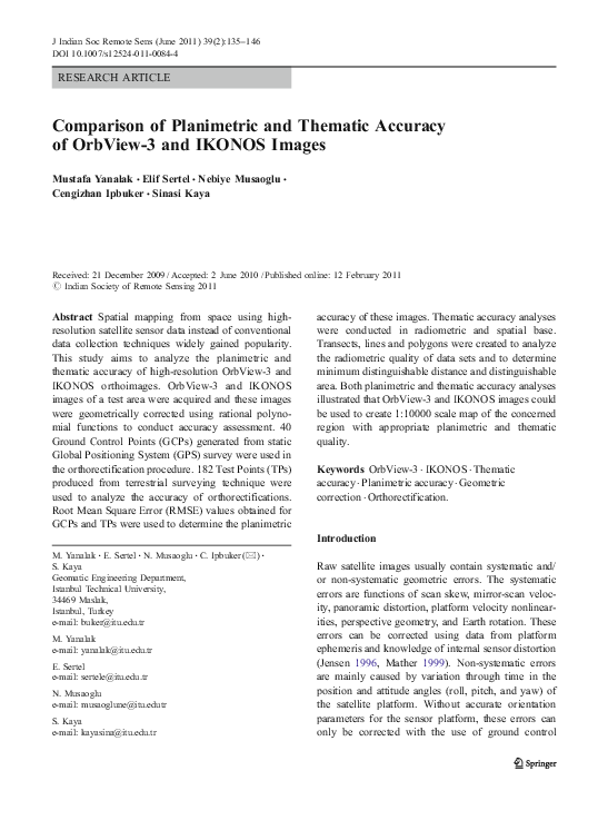 (PDF) Comparison of Planimetric and Thematic Accuracy of OrbView-3 and ...