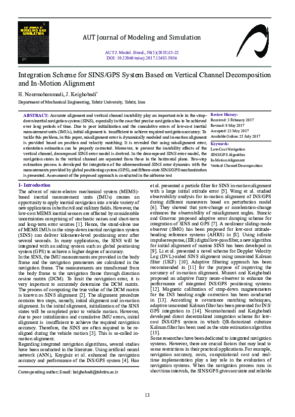 (PDF) Integration Scheme for SINS/GPS System Based on Vertical Channel Decomposition and In ...
