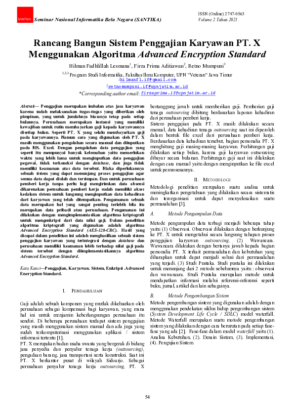 (PDF) Rancang Bangun Sistem Penggajian Karyawan Pt. X Menggunakan Algoritma Advanced Encryption ...