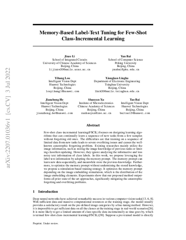 (PDF) Memory-Based Label-Text Tuning for Few-Shot Class-Incremental Learning