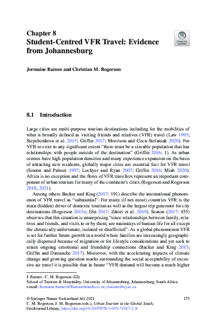 (PDF) Student-Centred VFR Travel: Evidence from Johannesburg