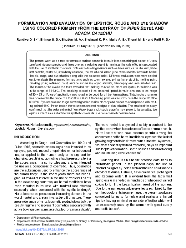 (PDF) Formulation and Evaluation of Lipstick, Rouge and Eye Shadow ...